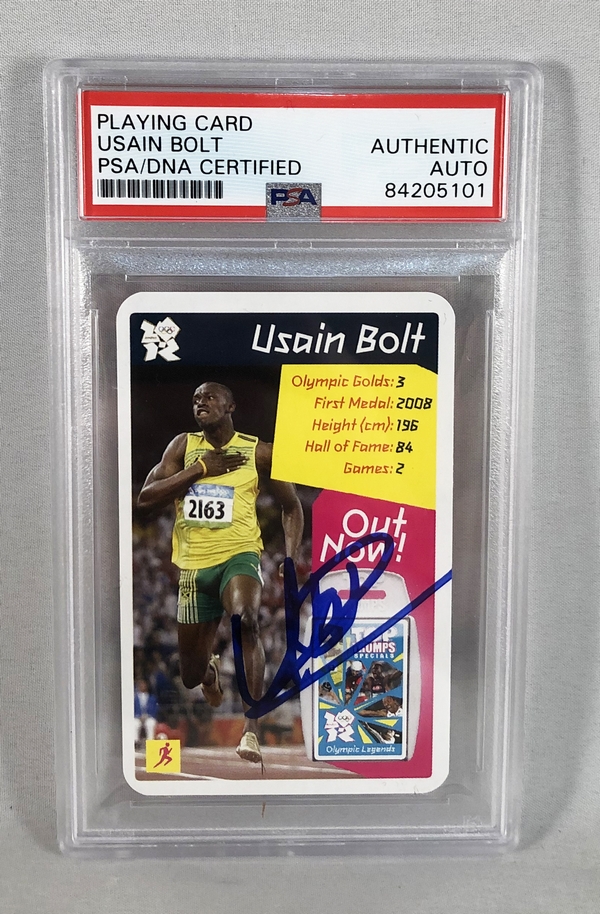 Usain Bolt Signed Trading Card PSA/DNA 5 - Memorabilia For Less