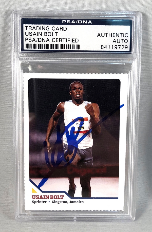 Usain Bolt Signed Rookie Trading Card PSA/DNA 7 - Memorabilia For Less