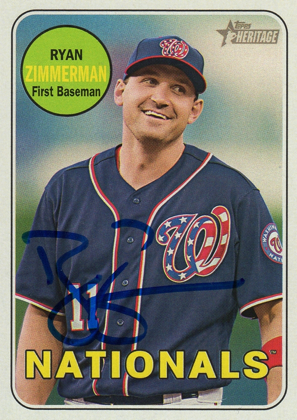 Washington Nationals Ryan Zimmerman Signed Trading Card 2018 Heritage ...
