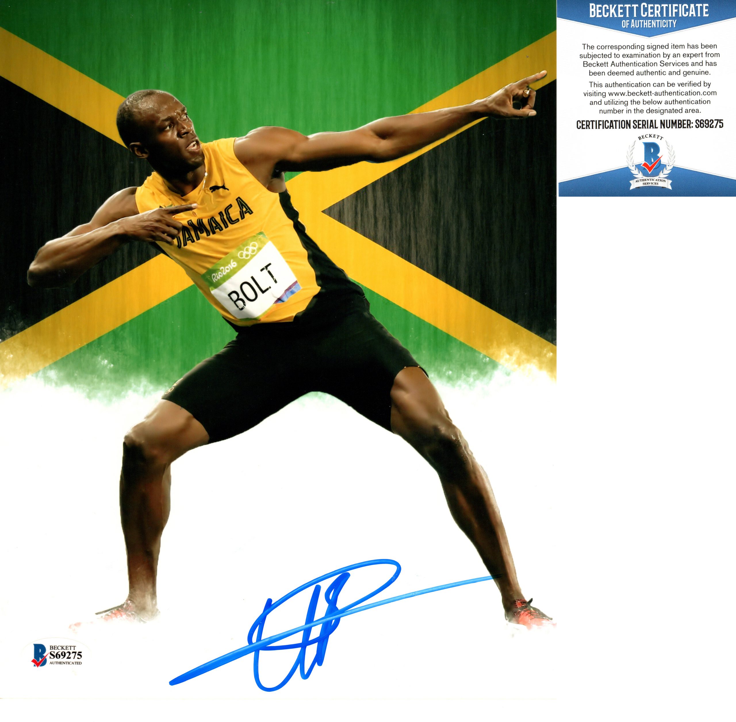 Usain Bolt Signed 8x10 Photo Beckett BAS 21 - Memorabilia For Less