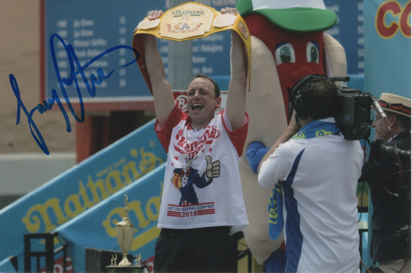 Joey Chestnut Signed 4x6 Photo 1 Nathans Hot Dog Eating Champion ...