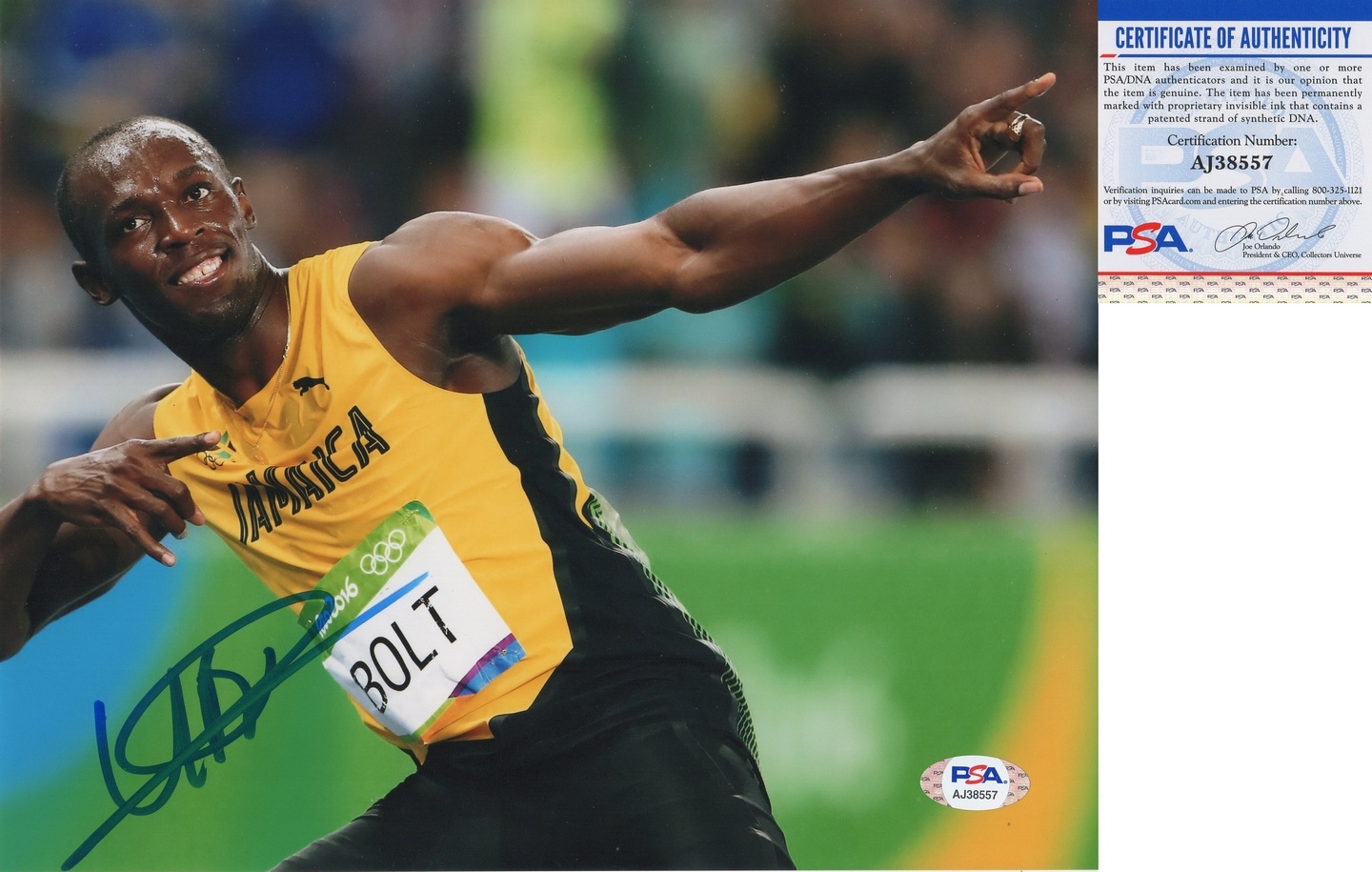 Usain Bolt Signed 8x10 Photo PSA/DNA 7 - Memorabilia For Less