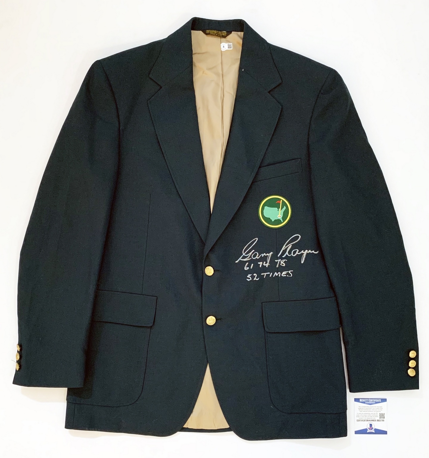 Masters Champion Gary Player Signed Green Jacket Beckett BAS ...