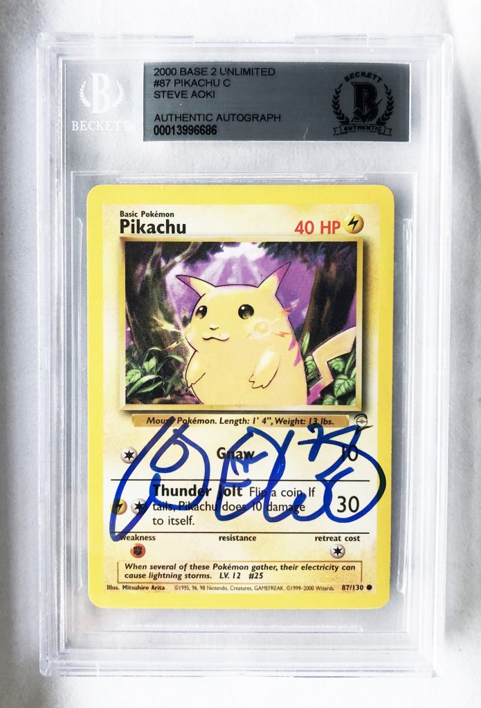 Steve Aoki Signed Pokemon Card Beckett BAS Pikachu #87 2000 Base 2 ...