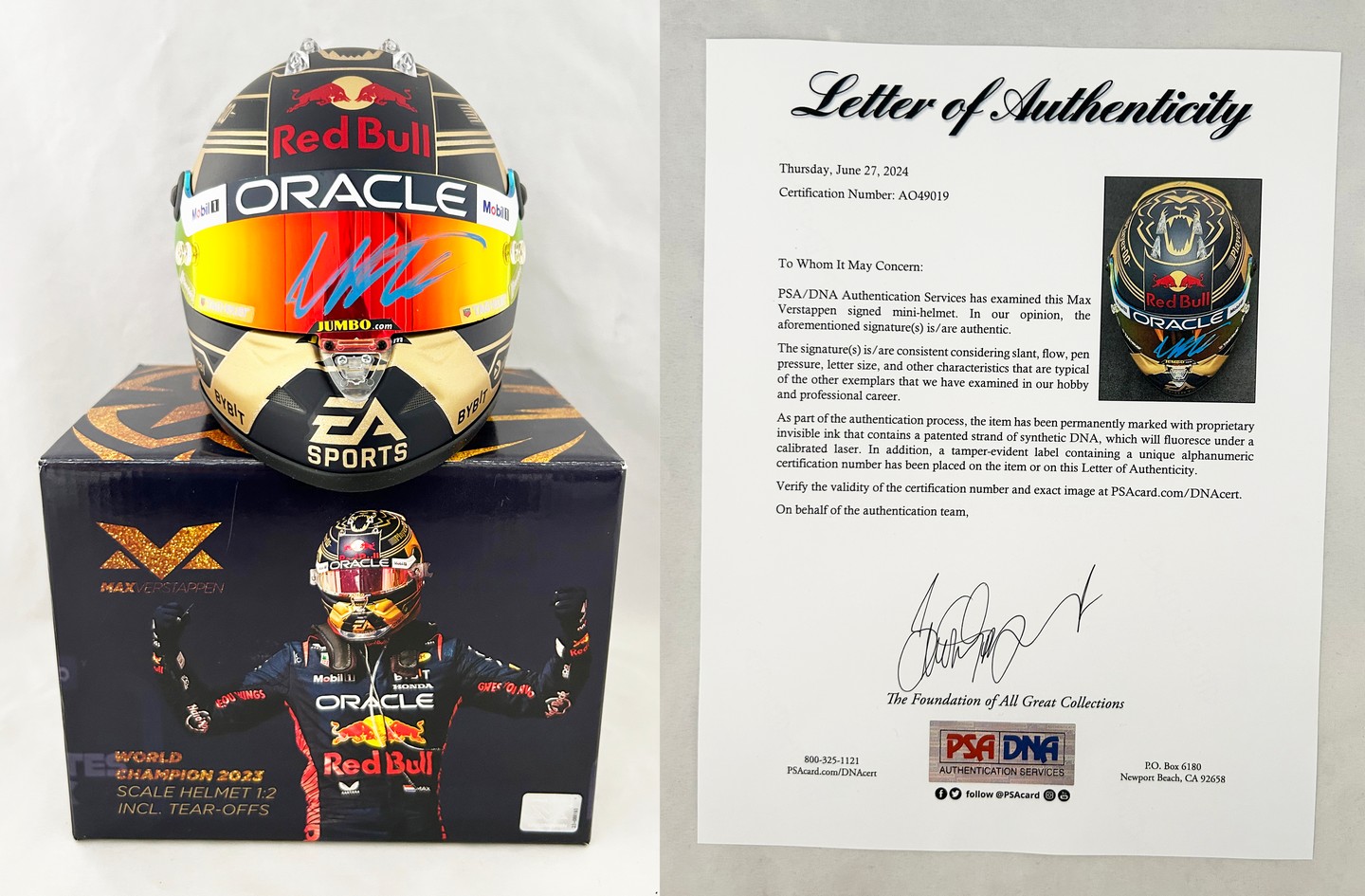 Max Verstappen Signed Mini Helmet 1:2 2023 World Champion Red Bull ...