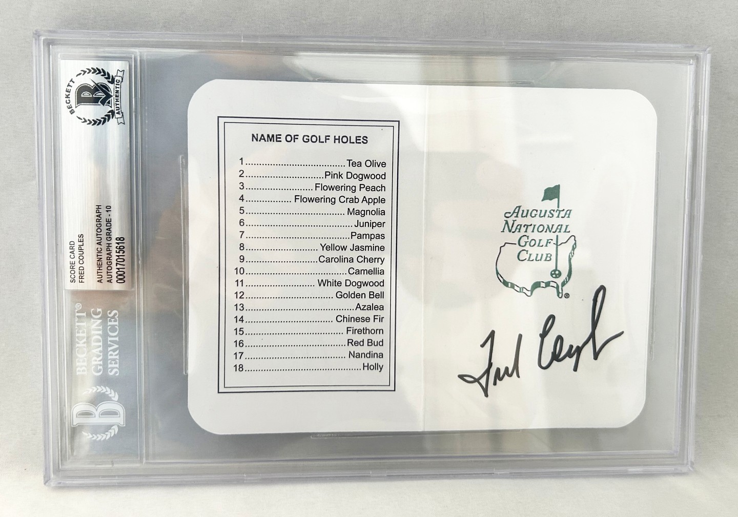 Fred Couples Signed Masters Scorecard Beckett BAS 2 - Memorabilia For Less