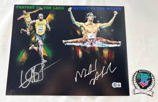 Michael Phelps and Usain Bolt Signed 11x14 Photo Beckett BAS ...