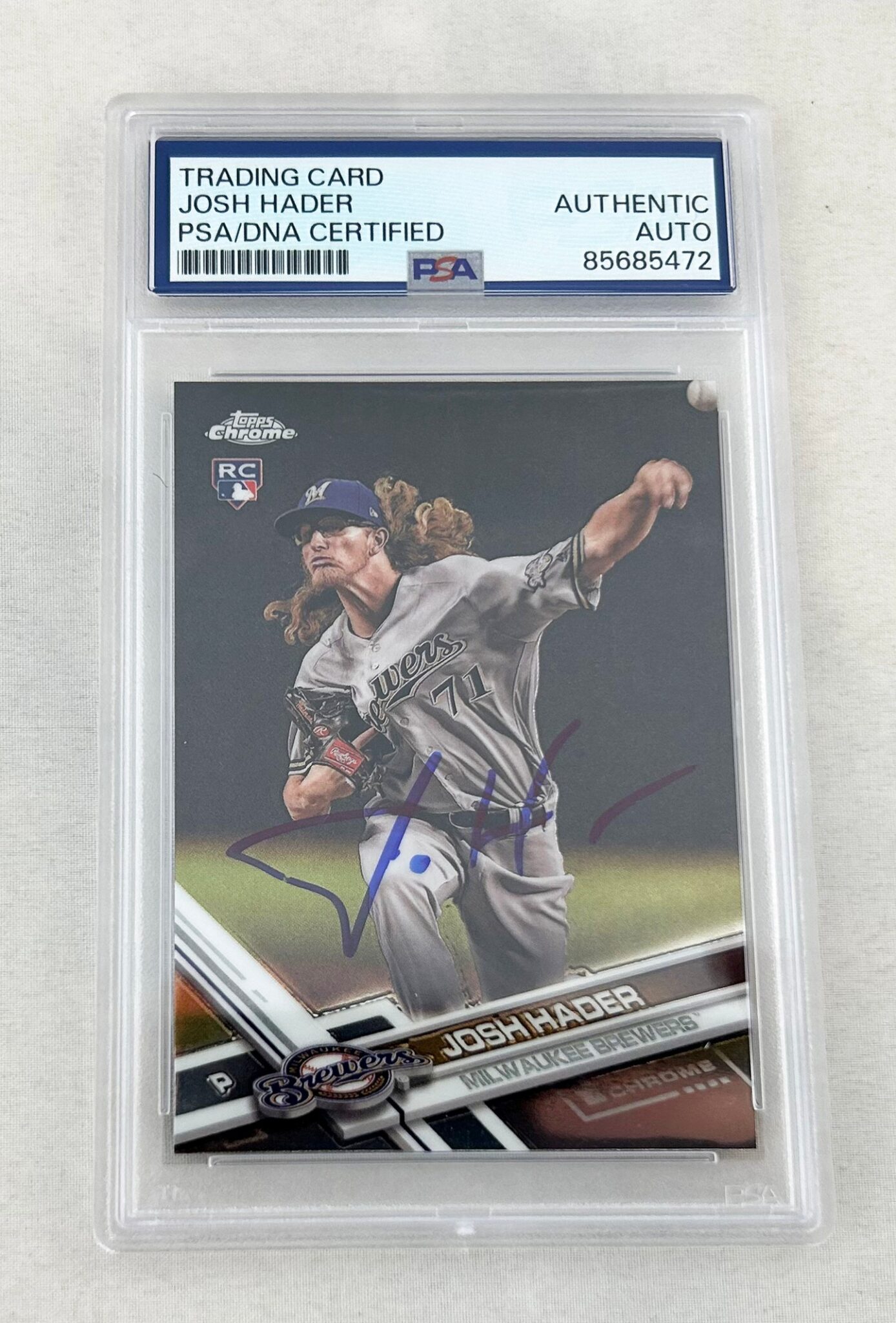 Josh Hader Signed Rookie Card 2017 Topps Chrome #HMT54 PSA/DNA ...
